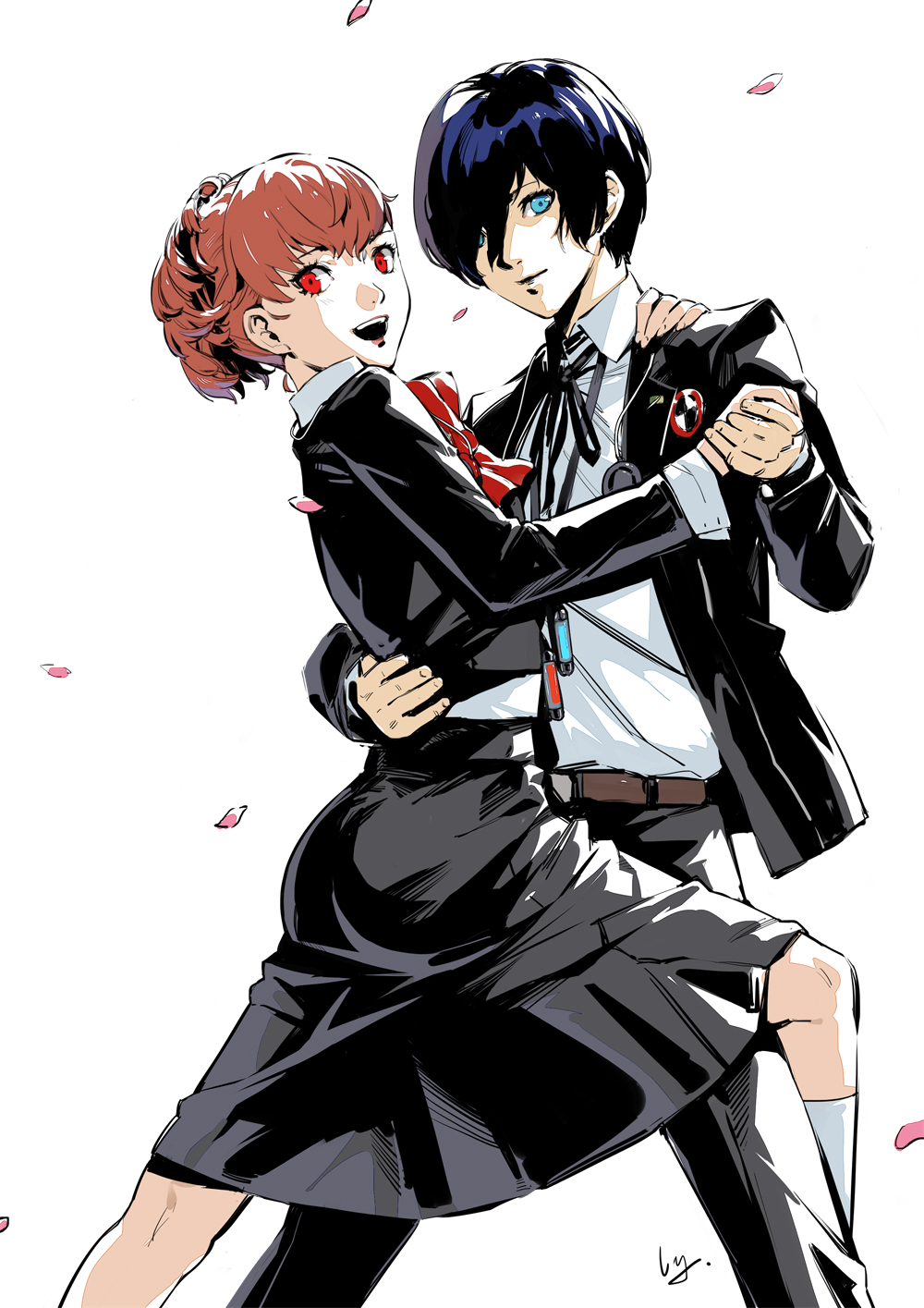 Safebooru - 1boy 1girl blue eyes club3 commentary dancing gekkoukan high school uniform highres ...