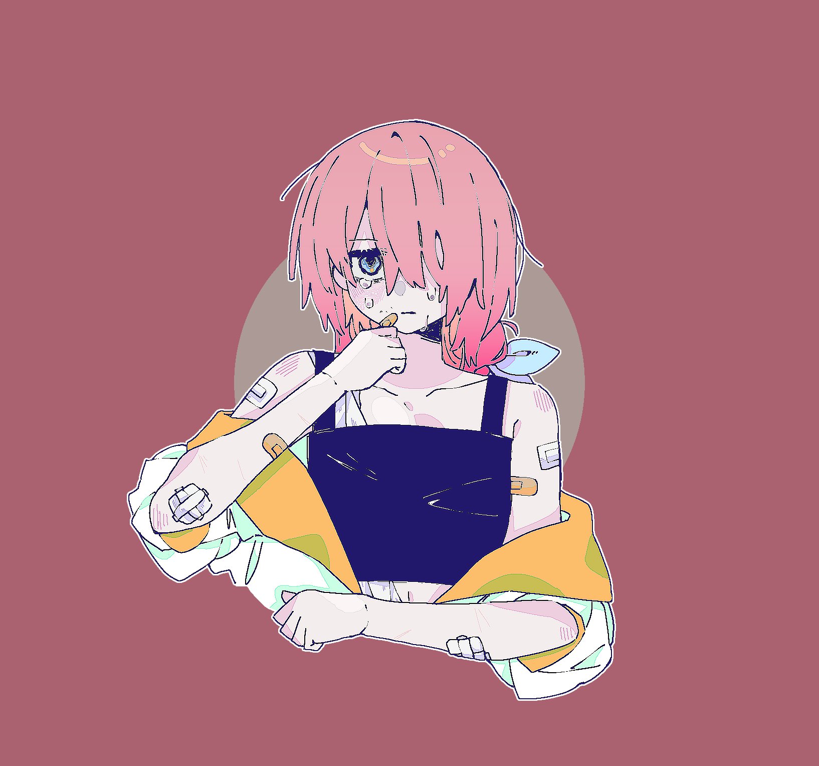 Safebooru - 1girl alternate hairstyle aubrey (faraway) (omori) aubrey (omori) bandaid bandaid on ...