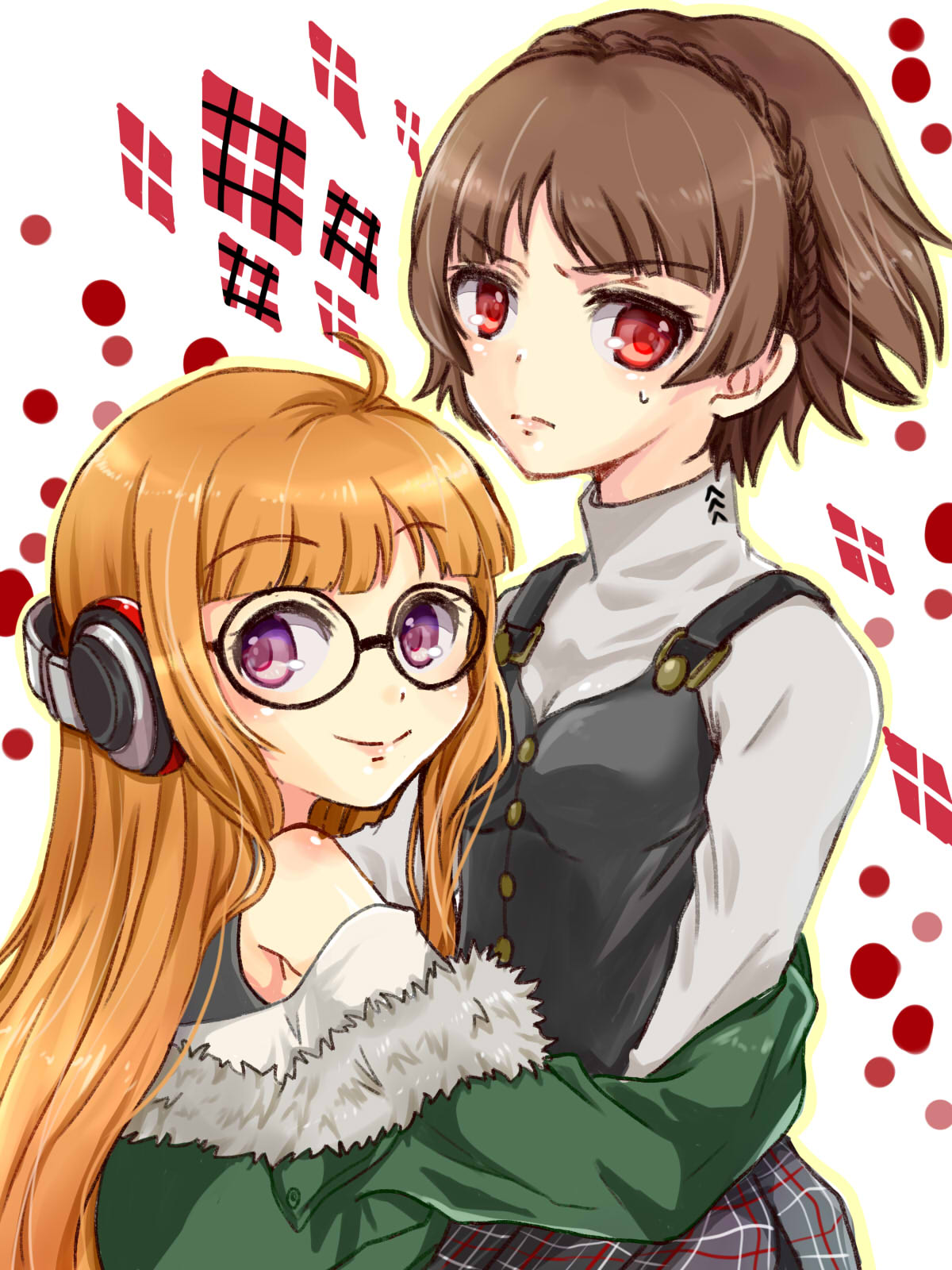 Safebooru - 2girls bare shoulders behind-the-head headphones brown hair ...
