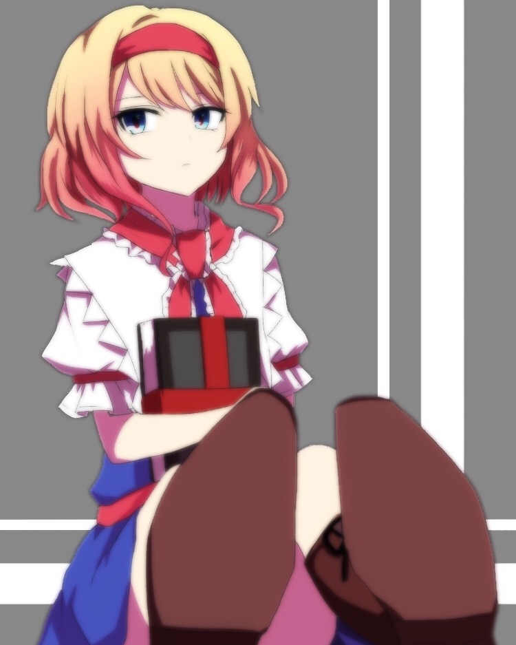 Safebooru - 1girl alice margatroid arm garter blonde hair blue dress blue eyes book boots brown ...