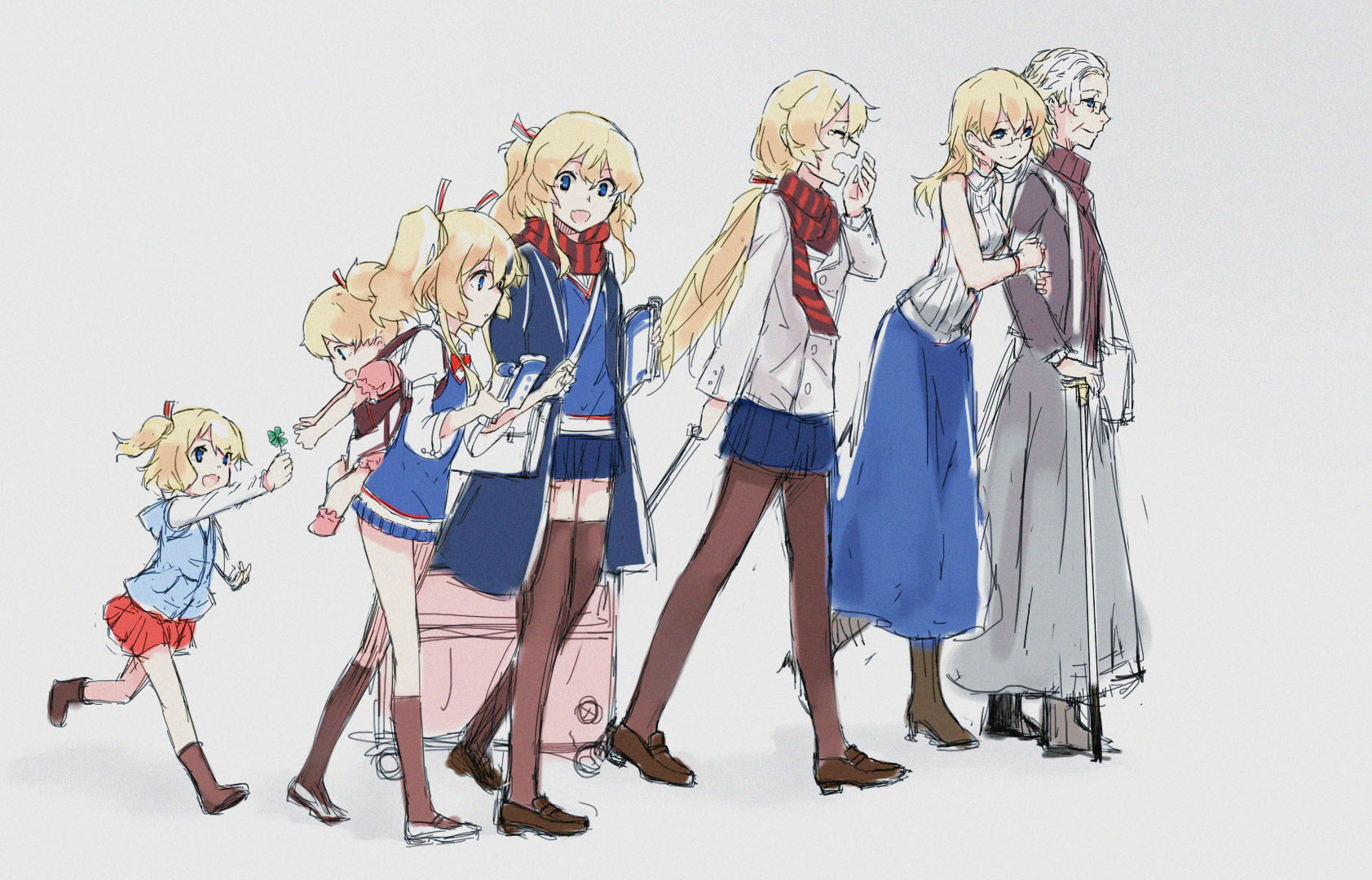 Safebooru - 1girl :d age comparison age progression arm holding baby bag bare legs bespectacled ...