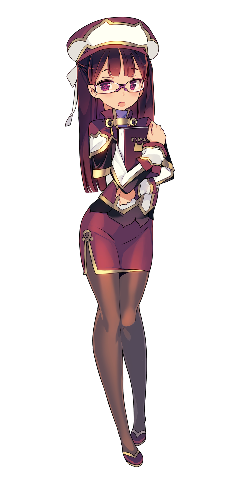 Safebooru - 1girl blade (galaxist) blush book full body glasses hat highres librarian librarian ...