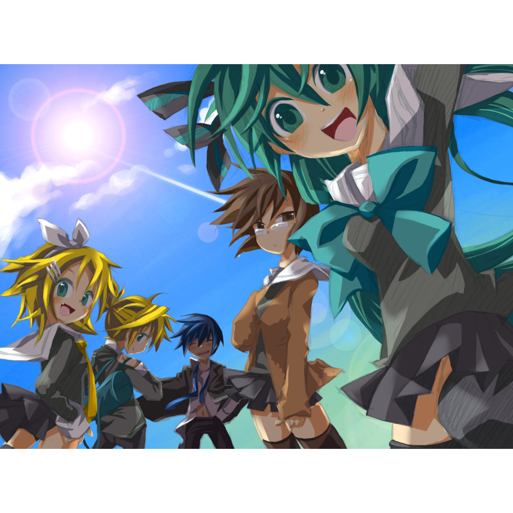 Safebooru - clouds glasses hatsune miku kagamine len kagamine rin kaito ...