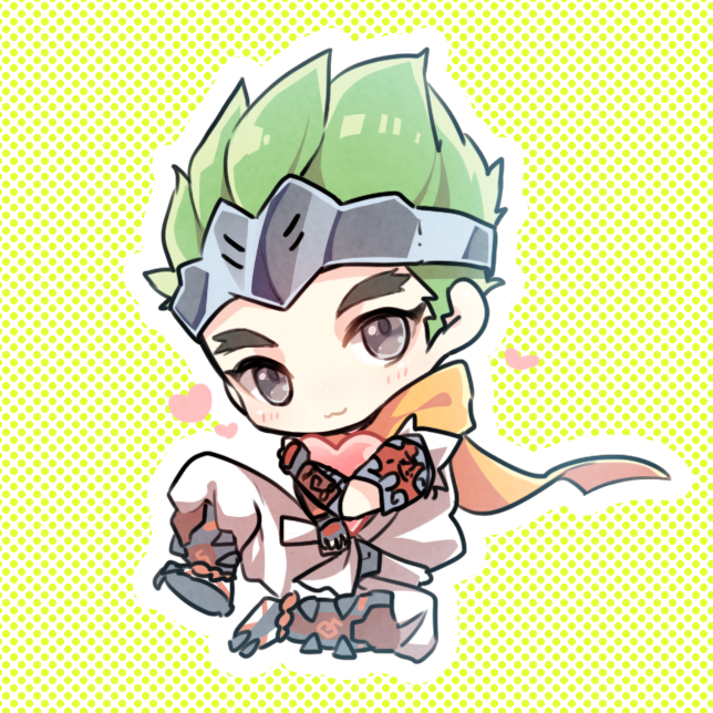 Safebooru - 1boy chibi genji (overwatch) green hair heart japanese ...