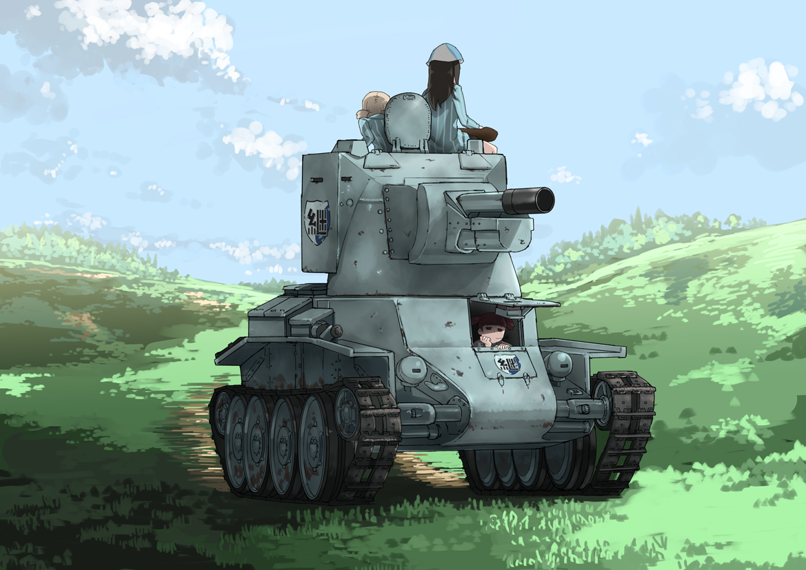 Safebooru - 3girls aki (girls und panzer) blue sky bt-42 clouds emblem ...
