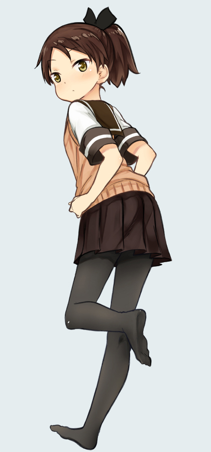 Safebooru 1girl Abe Kanari Back Black Legwear Blouse Brown Eyes Brown 7053