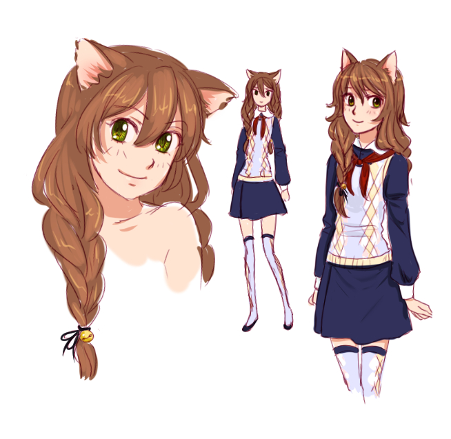 Safebooru - 1girl animal ears braid brown hair cat ears character sheet female green eyes mirra ...