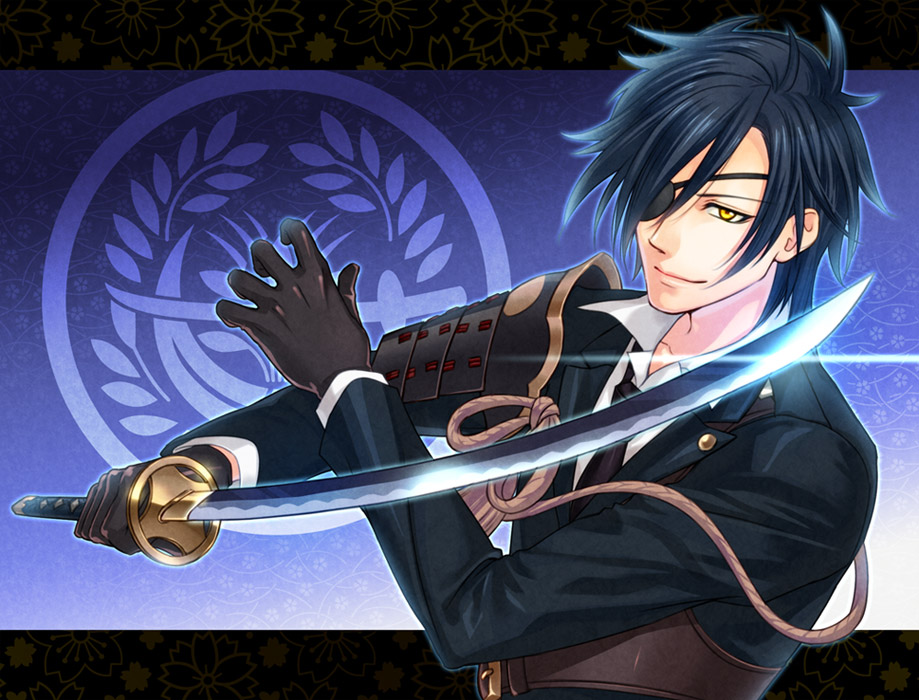 Safebooru - 1boy black gloves black hair blue background eyepatch floral background gloves hair ...