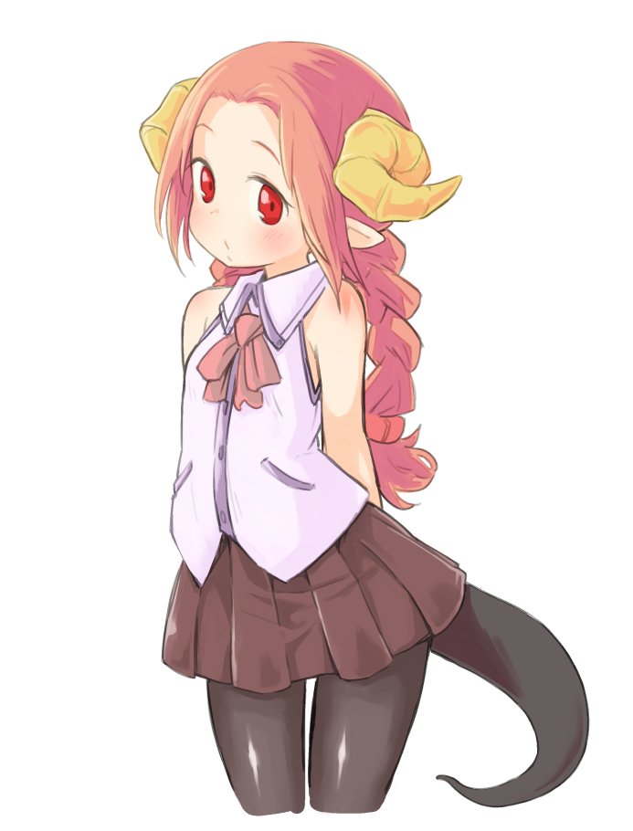 Safebooru - 1girl arms behind back black legwear braid female horns mamaru monster girl nezumi ...