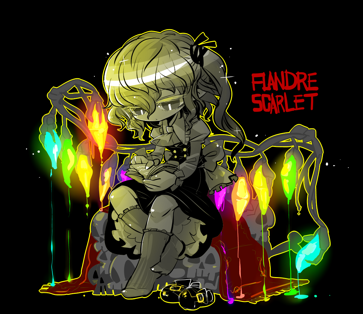 Safebooru - 1girl black background book character name flandre scarlet ...