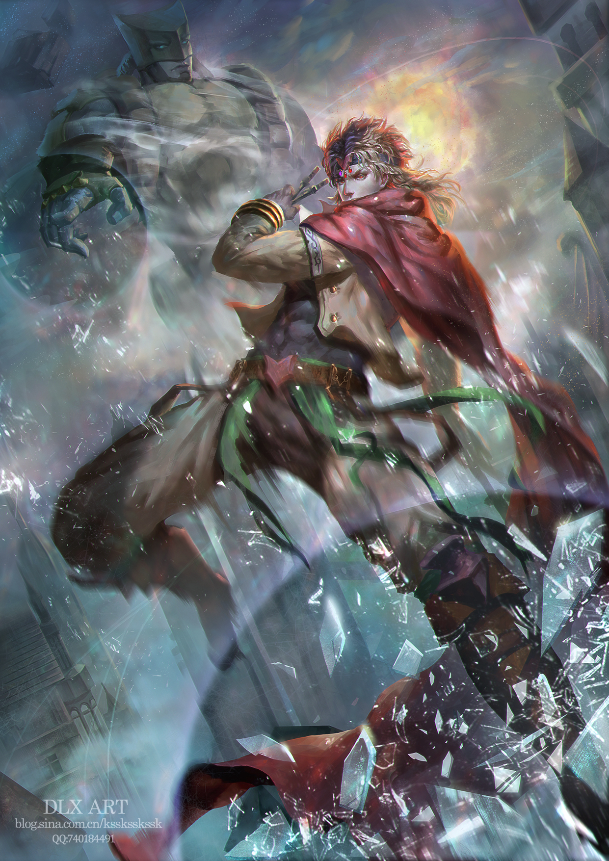 Safebooru - 1boy abs artist name blonde hair boots broken glass cape ...