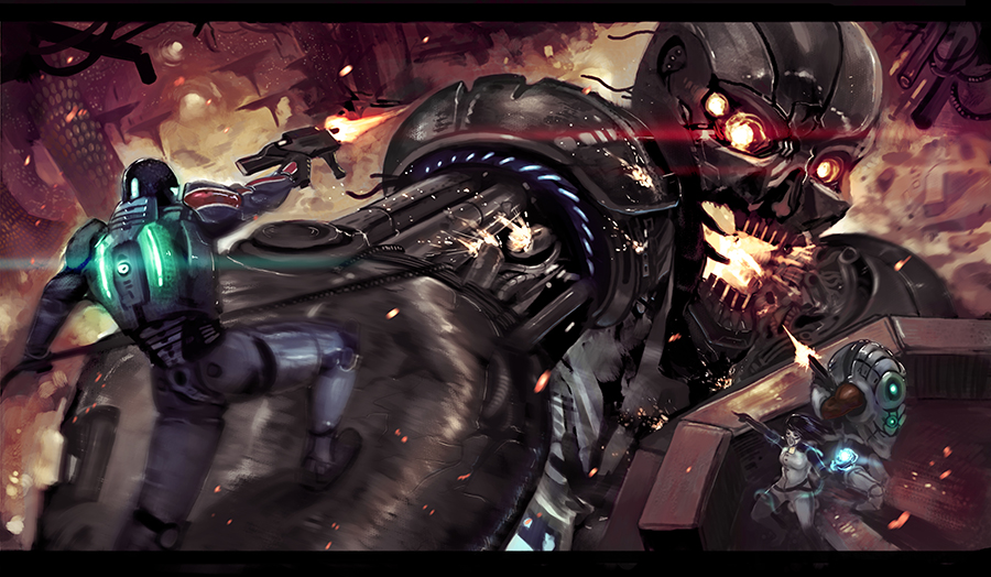 Safebooru - 1girl 2boys areolae armor black hair blue eyes bodysuit ...