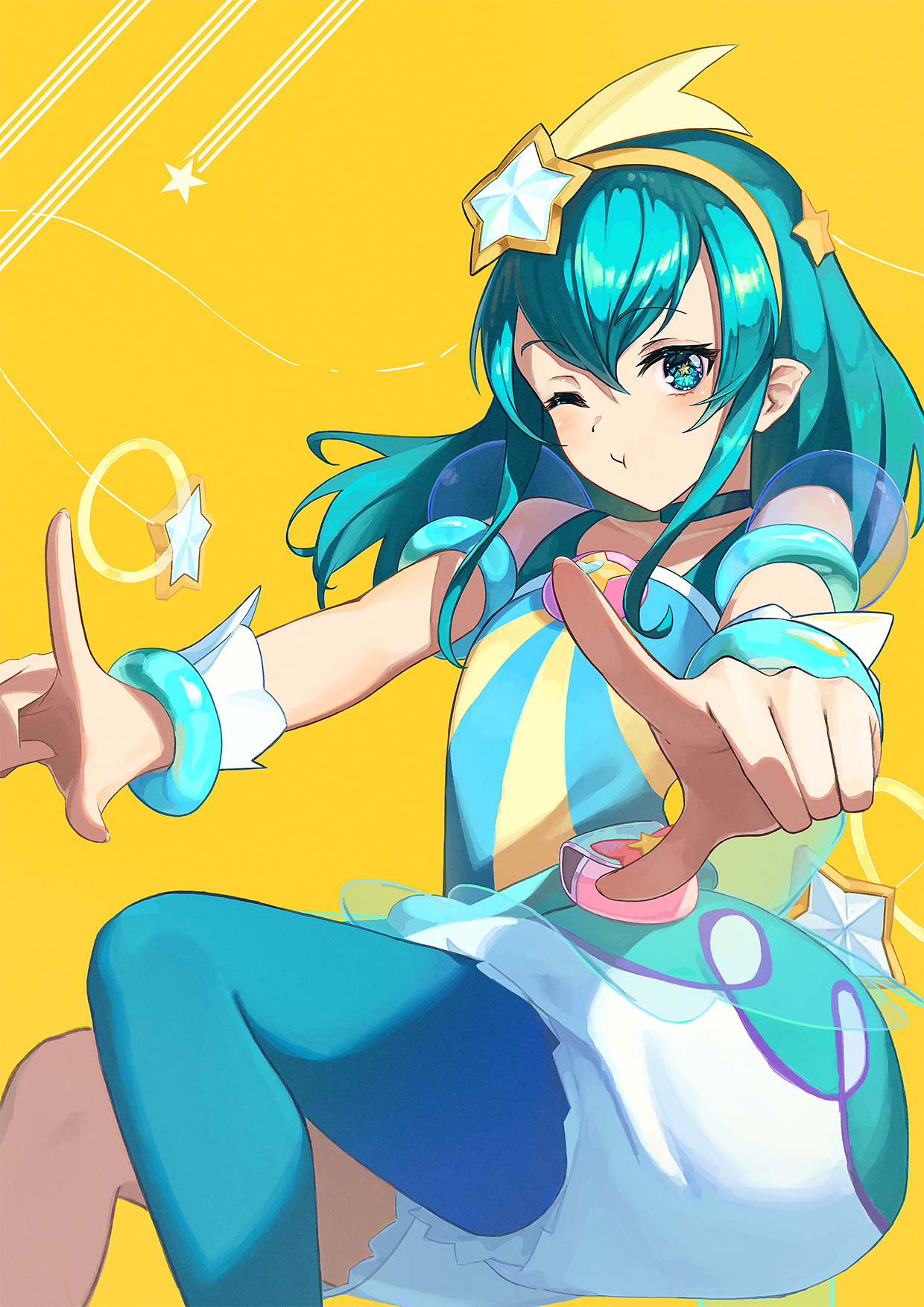 Safebooru - 1girl ;t bangs blue eyes blue hair blue legwear bracelet ...