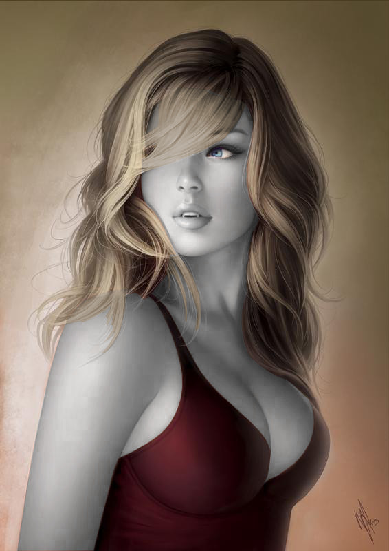 Safebooru - 1girl bare shoulders blonde hair blue eyes breasts cleavage long hair parted lips ...