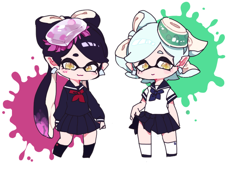Safebooru - 2girls artist request chibi inkling looking at viewer ...