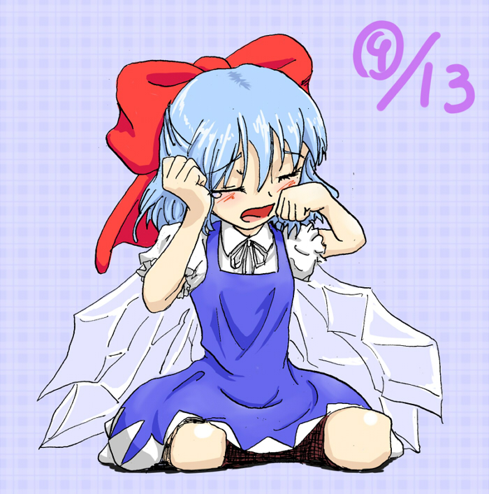 Safebooru - 1girl blue hair cirno crying short hair simple background ...
