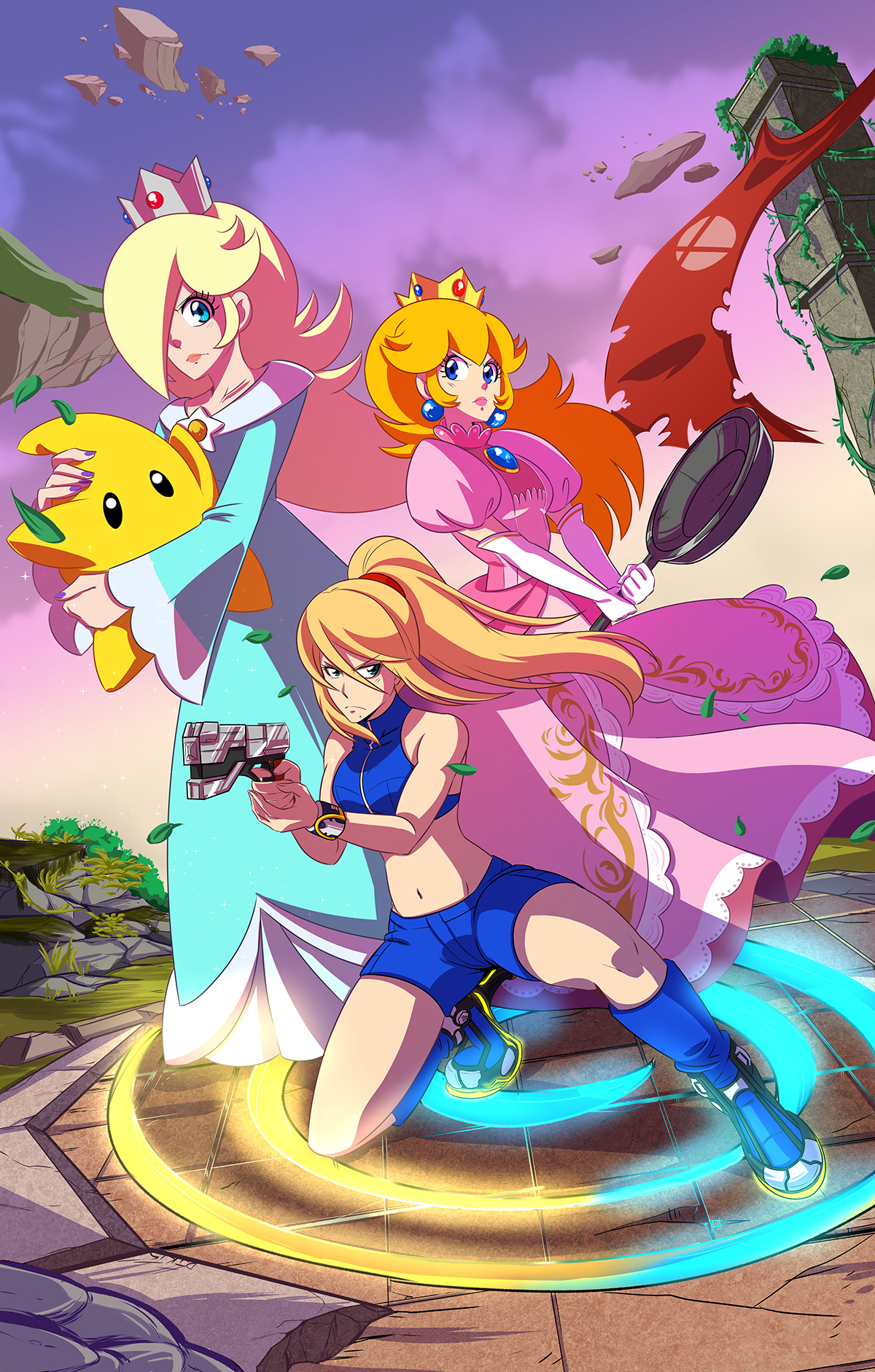 Safebooru - 3girls blonde hair blue eyes crown dj kirkland dress flag ...