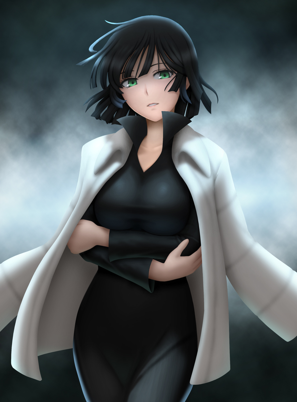 Safebooru - 1girl black dress black hair breasts crossed arms dress ...