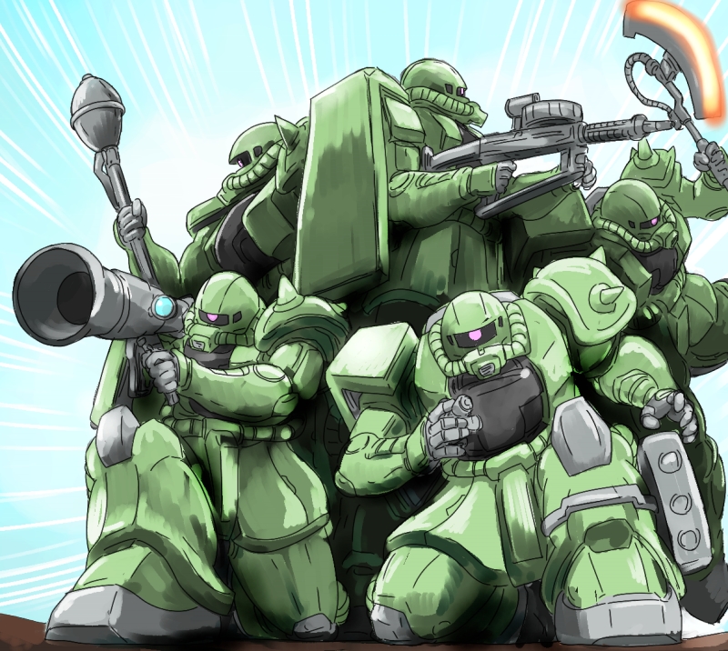 Safebooru - axe bazooka crouching gun gundam machine gun mecha mobile ...