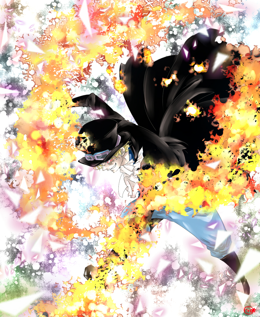 Safebooru - 1boy blonde hair fire hat male focus one piece pole sabo ...