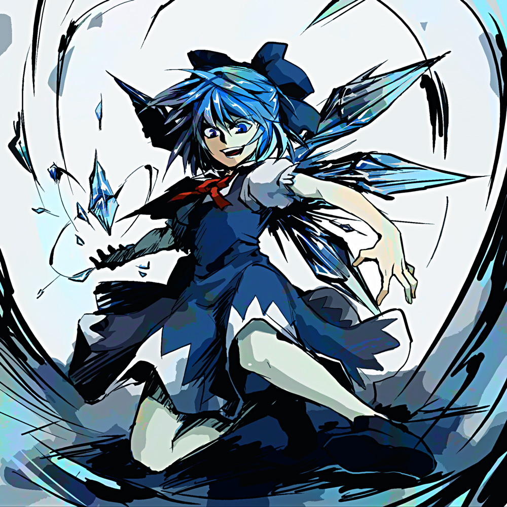 Safebooru - blue hair cirno fighting stance ribbon short hair touhou ...