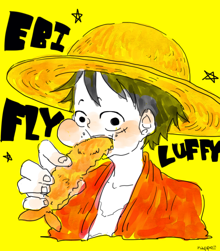 Safebooru - 1boy black hair eating food hat male focus monkey d luffy ...
