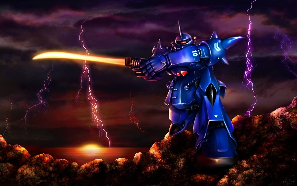 Safebooru - ajino clouds cloudy sky gouf gundam heat sword lightning ...