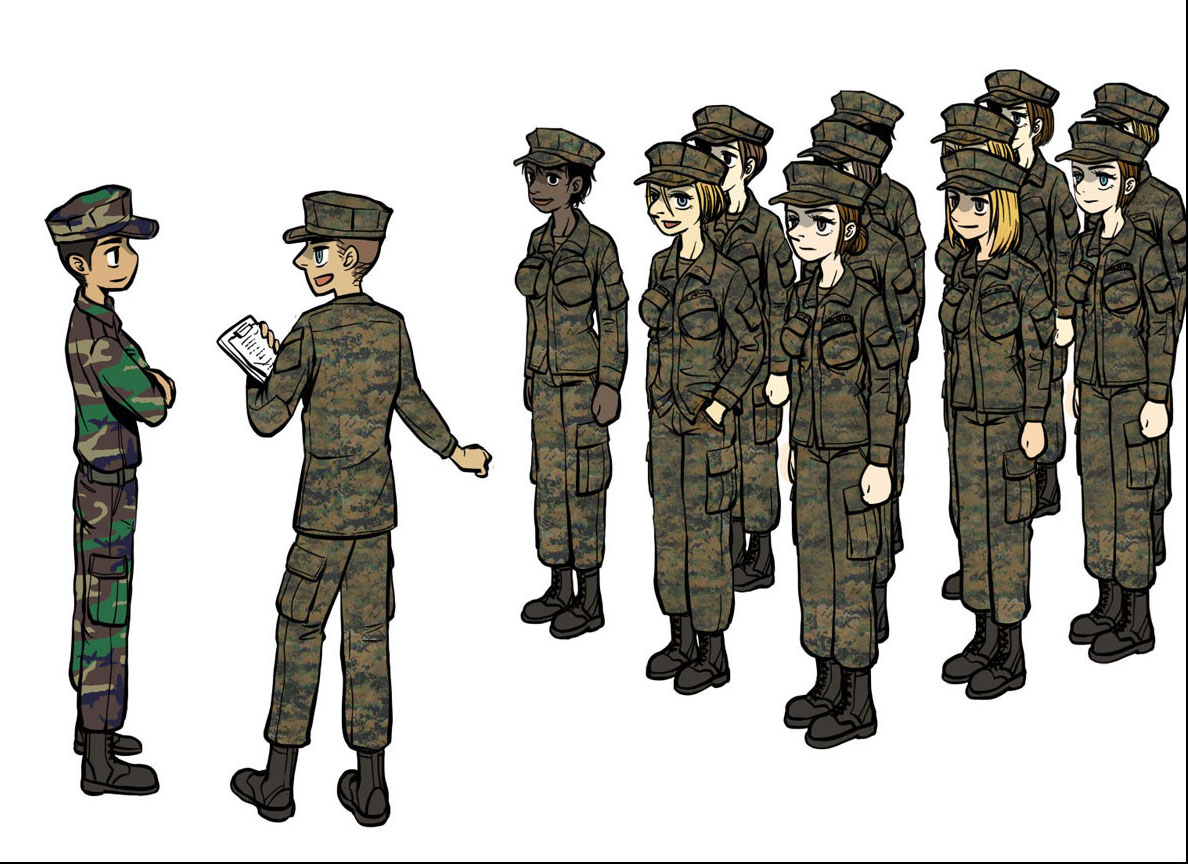 Safebooru - 2boys 6+girls black hair blonde hair border brown hair dark skin female soldier ...