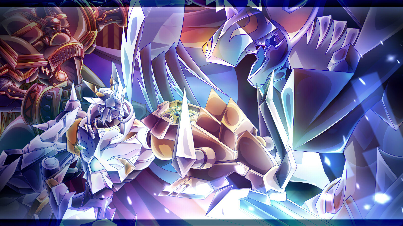 Safebooru - 2boys alphamon arm cannon armor bandai cannon cape dexmon ...