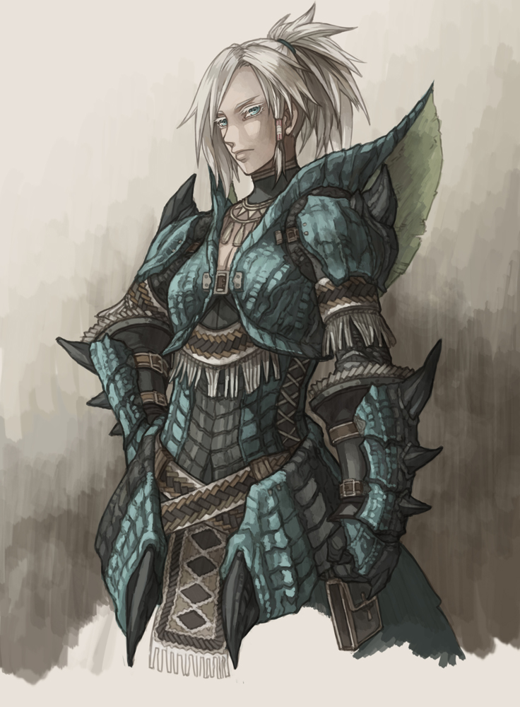 Safebooru - 1girl armor azure rathalos (armor) blue eyes capcom female monster hunter solo white ...