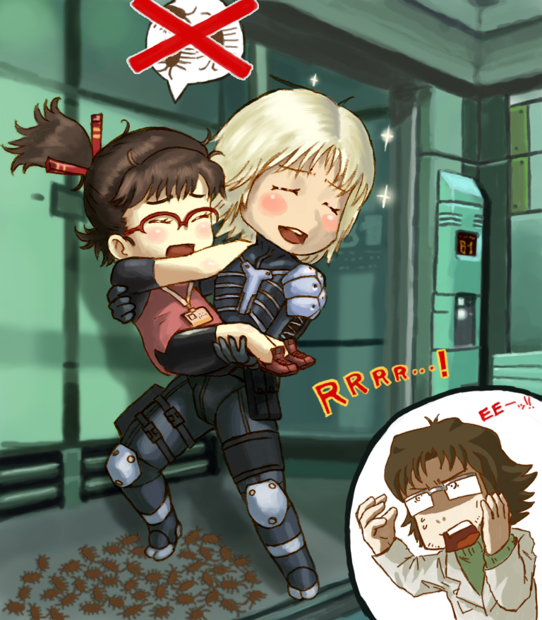 Safebooru - blush brown hair carrying emma emmerich glasses hal ...