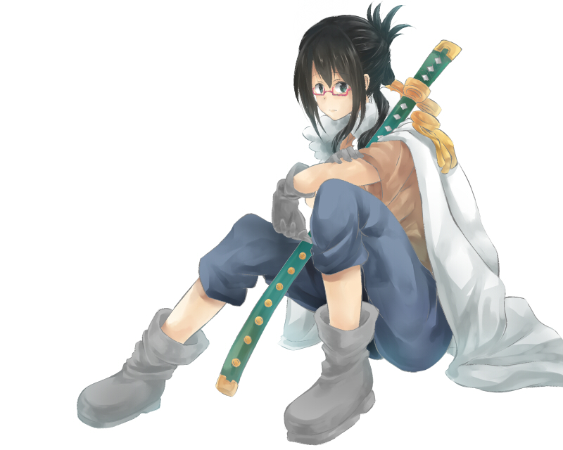 Safebooru - 1girl glasses gloves hair bun jacket on shoulders marine ...