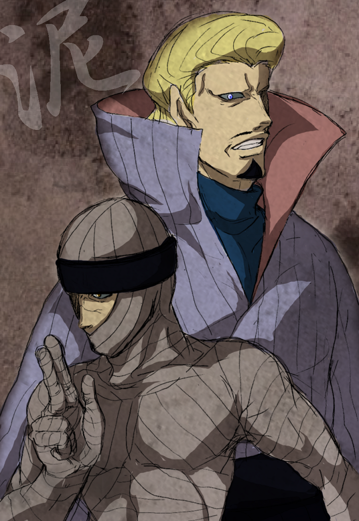 Safebooru - 2boys bandage blonde hair headband hoozuki gengetsu male focus mu (naruto) multiple ...