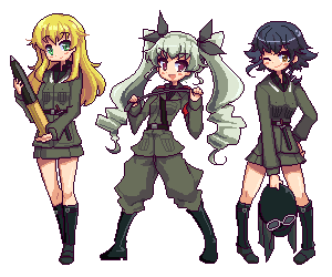 Safebooru - 3girls ammunition anchovy belt blonde hair blue hair boots brown eyes carpaccio ...