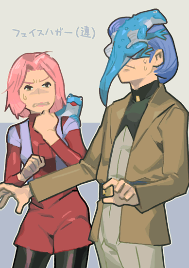 Safebooru - 1boy 1girl animal blue hair densetsu kyojin ideon frog ...