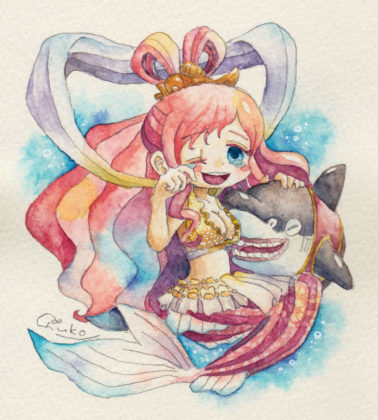 Safebooru - 1girl blue eyes mermaid monster girl one eye closed one ...