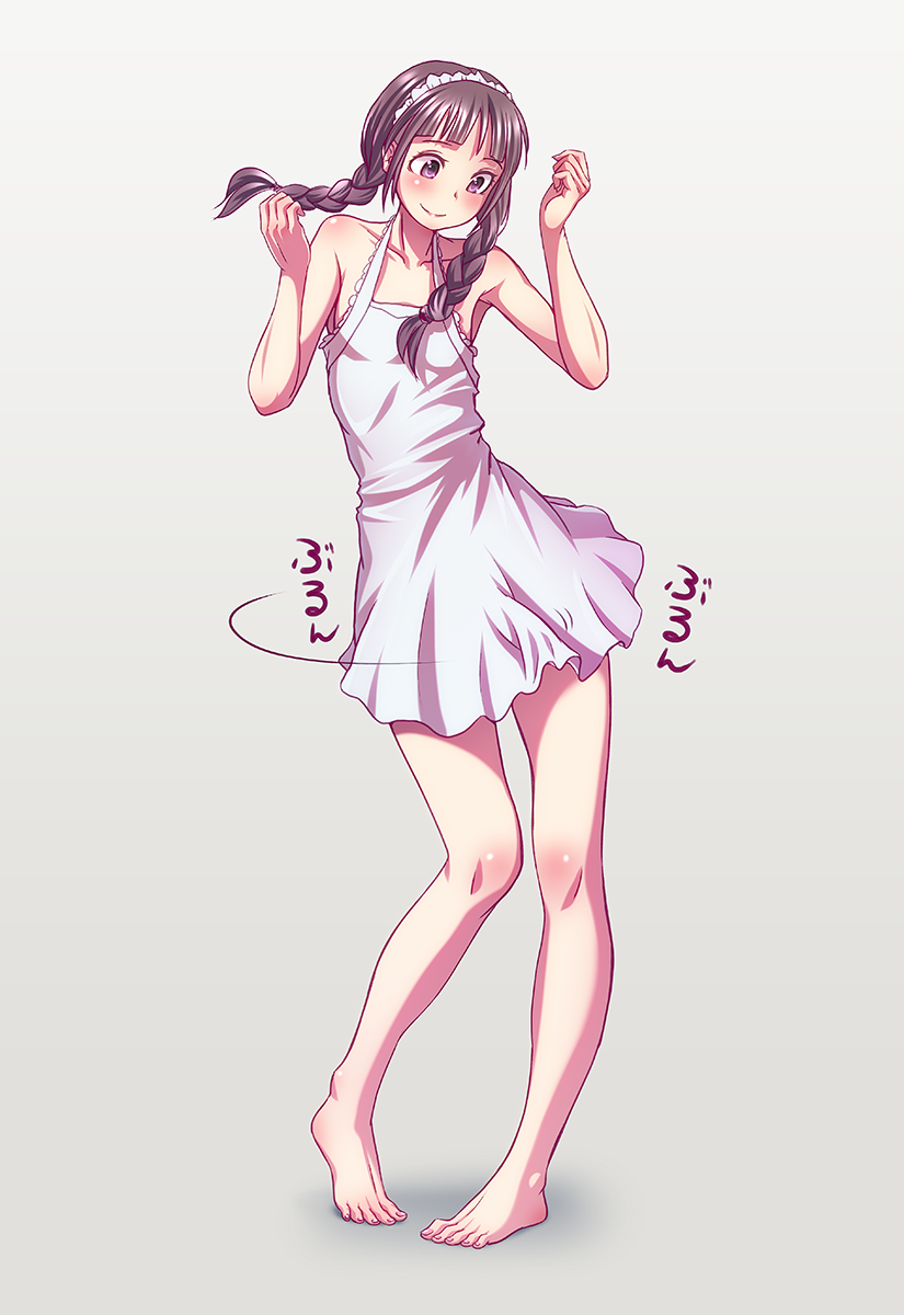 Safebooru 1boy Apron Bare Legs Bare Shoulders Barefoot Blush Braid 5803