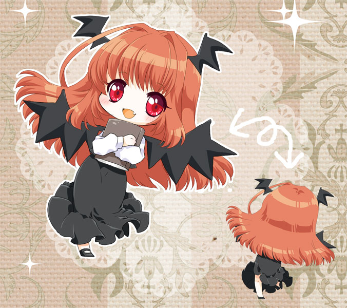 Safebooru - 1girl book chibi fang flying head wings hina-uta holding ...