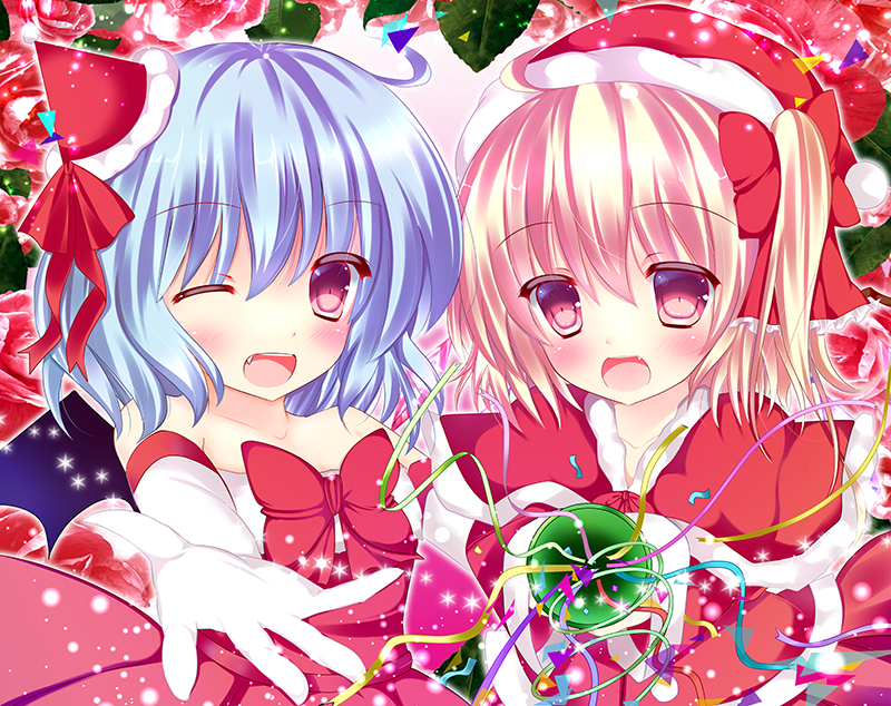 Safebooru - 2girls bat wings blonde hair blue hair blush bow capelet dress fang flandre scarlet ...