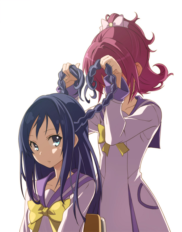 Safebooru - 2girls aida mana aqua eyes blue hair blush bow braid confession couple dokidoki ...