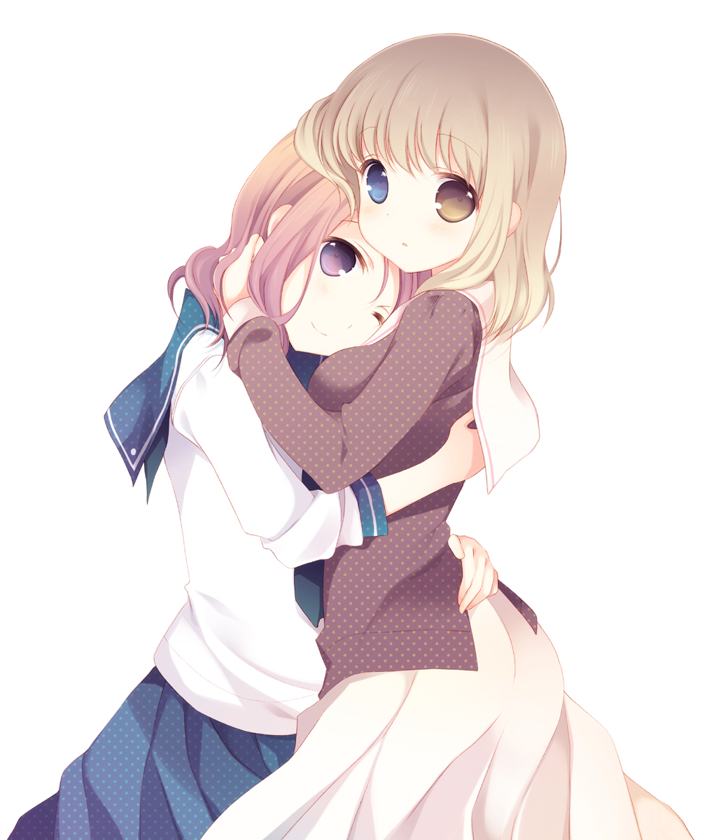 Safebooru - 2girls blonde hair blue eyes blush brown hair fukuji mihoko ...