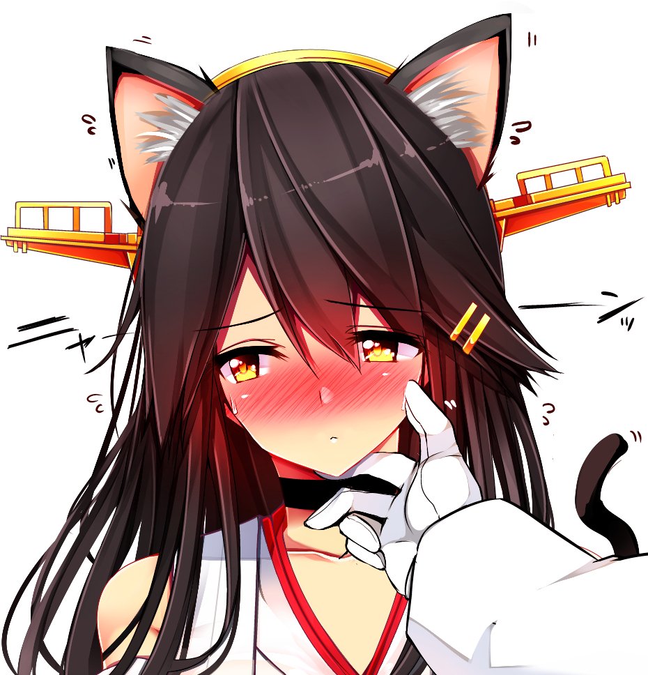 Safebooru - 1girl animal ears bare shoulders black hair blush cat ears cat tail choker ...