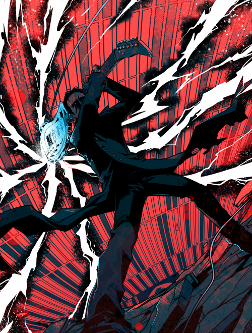 Safebooru - 1boy black hair guitar hirasawa susumu instrument lightning male focus manly mg ...