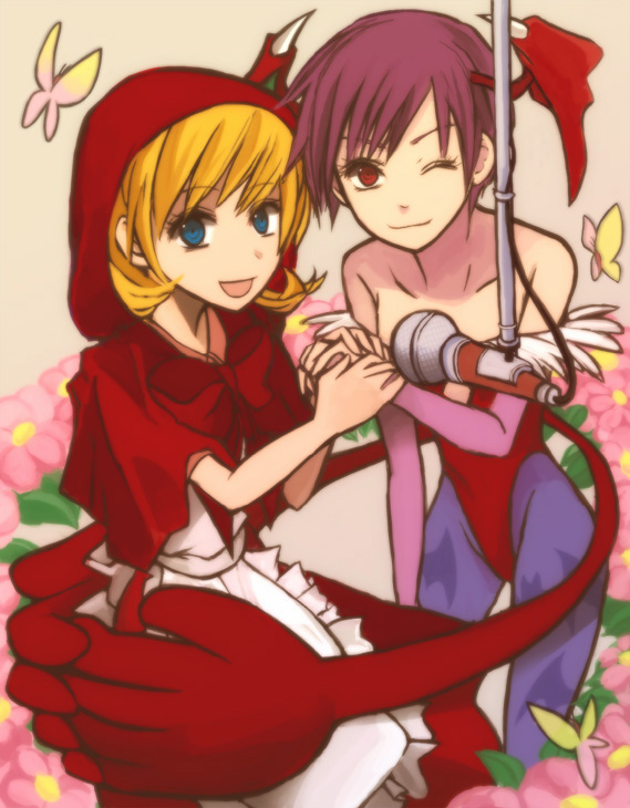 Safebooru - 2girls bat print blonde hair blue eyes bulleta butterfly ...