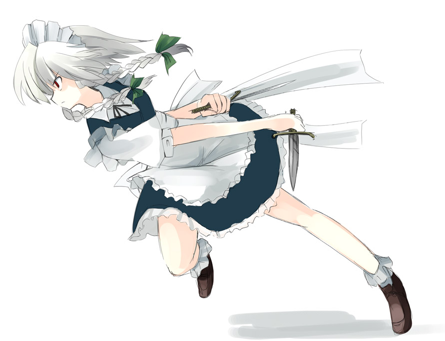 Safebooru - 1girl braid female izayoi sakuya knife running seo tatsuya ...