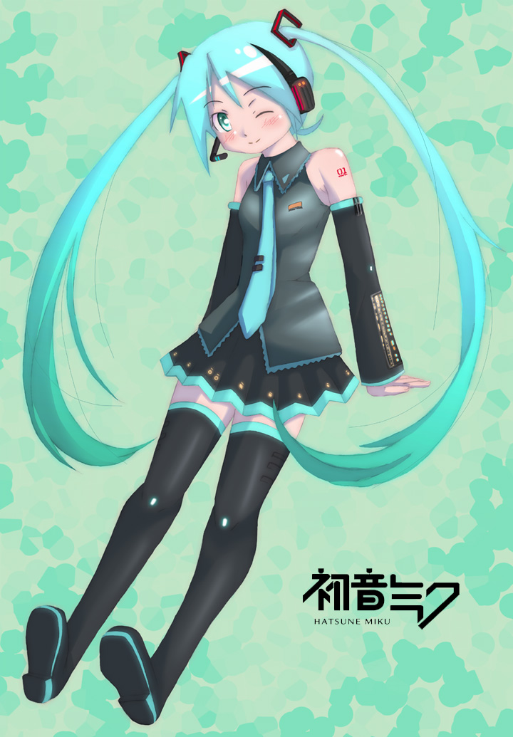 Safebooru - 1girl aqua hair aqua necktie boots hatsune miku headphones long hair necktie nyazui ...