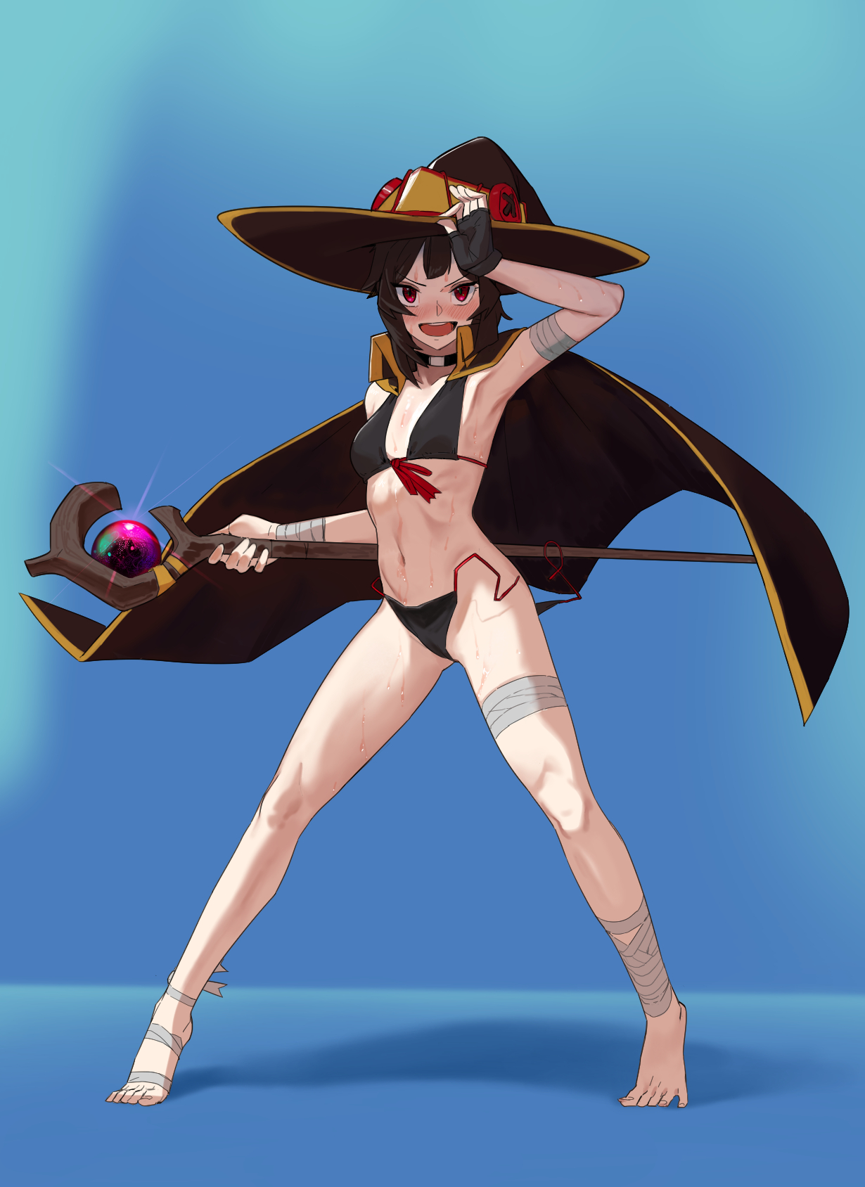 Safebooru - 1girl arm up armpits bandaged arm bandaged leg bandages barefoot bikini black bikini ...