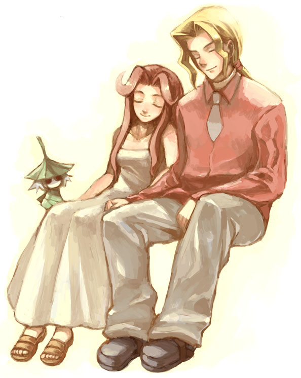 Safebooru - 1boy 1girl bare shoulders blonde hair brown hair castille ...