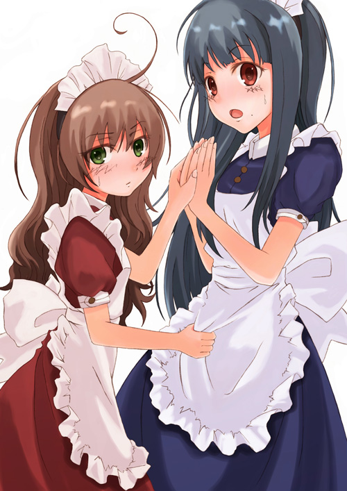 Safebooru - ahoge face hand holding holding hands maid maid headdress ...