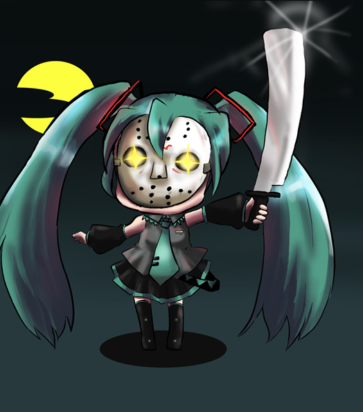 Safebooru - friday the 13th green hair hatsune miku hockey mask jason ...